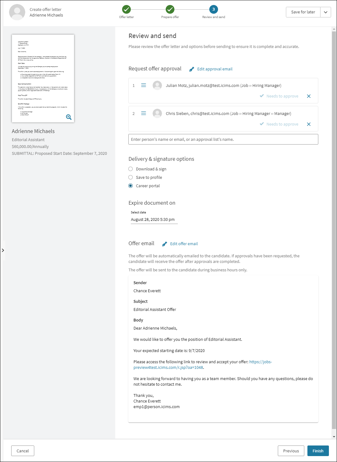 Creating and Sending Offers in iCIMS Offer Management