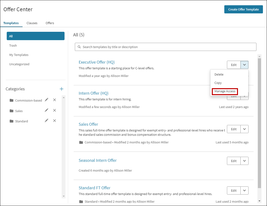 Creating and Managing Offer Templates in iCIMS Offer Management